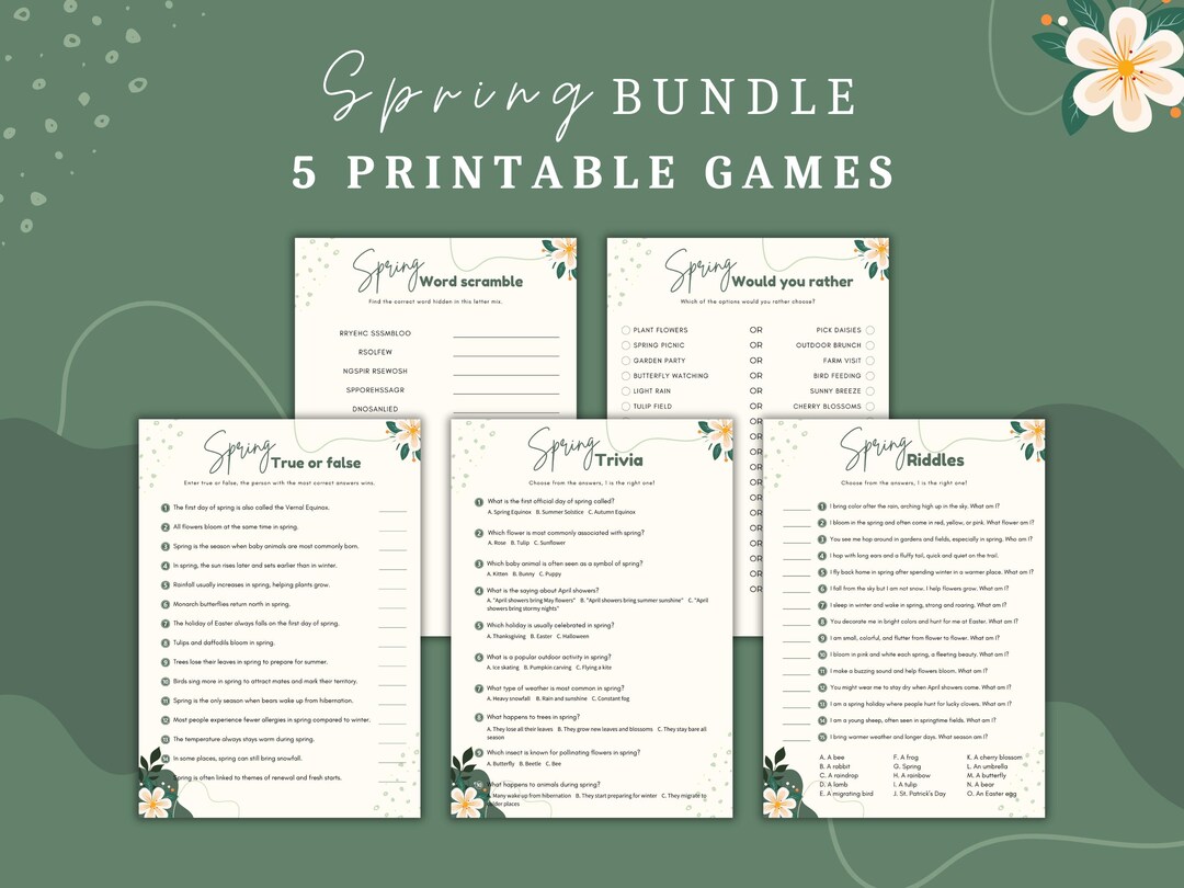 Flowers Spring Games Bundle: 5 Printable Family Activities (digital ...