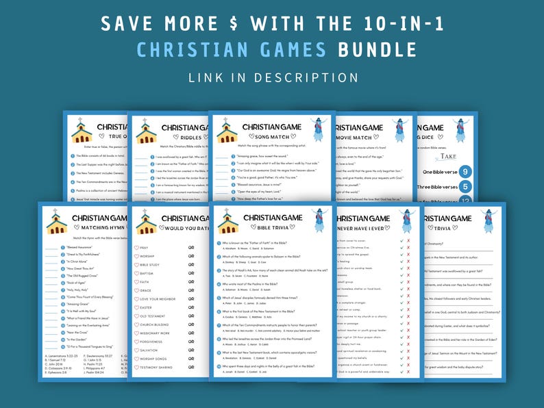 Printable Christian Games Bundle: Bible Trivia, Bingo, Charades ...