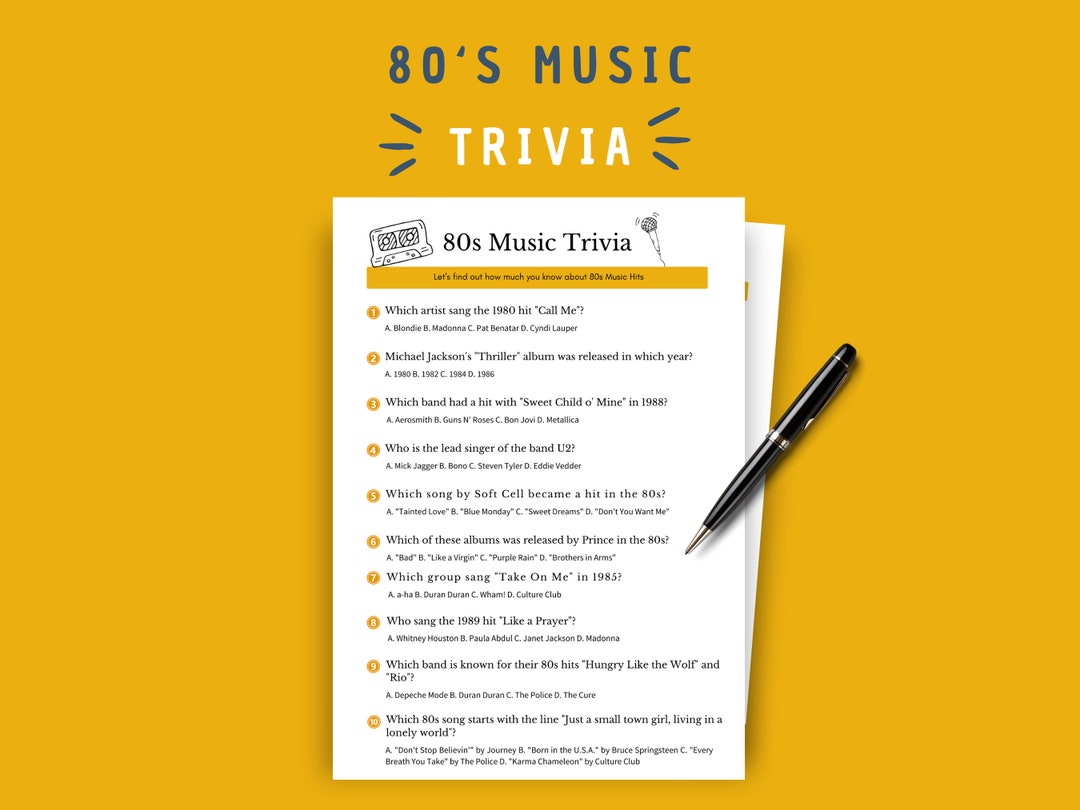 80s Music Trivia Quiz | Printable Digital Game | Retro 80s Hits ...