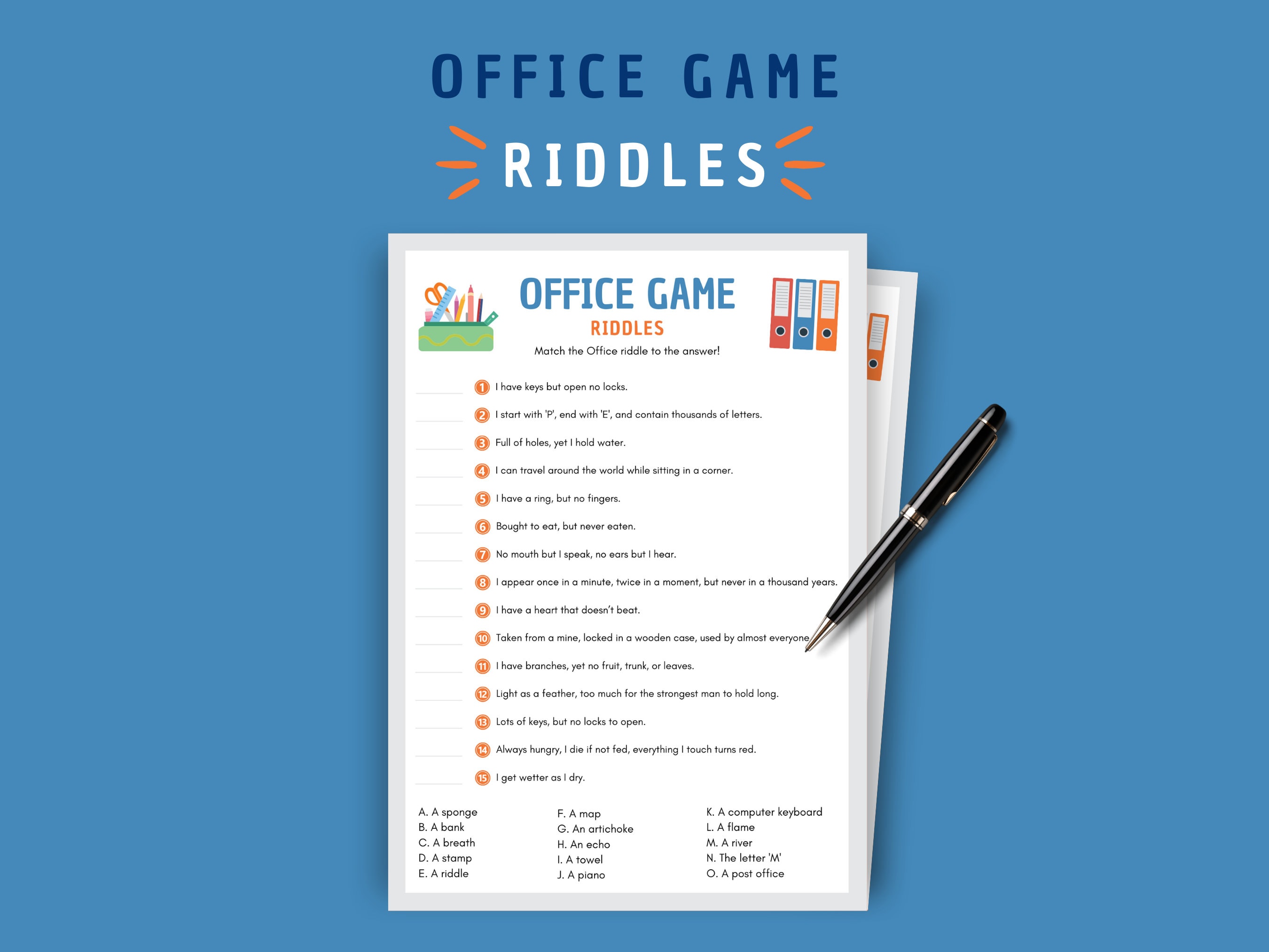 Office Games Riddles, Instant Download, Printable Team Building Puzzle ...