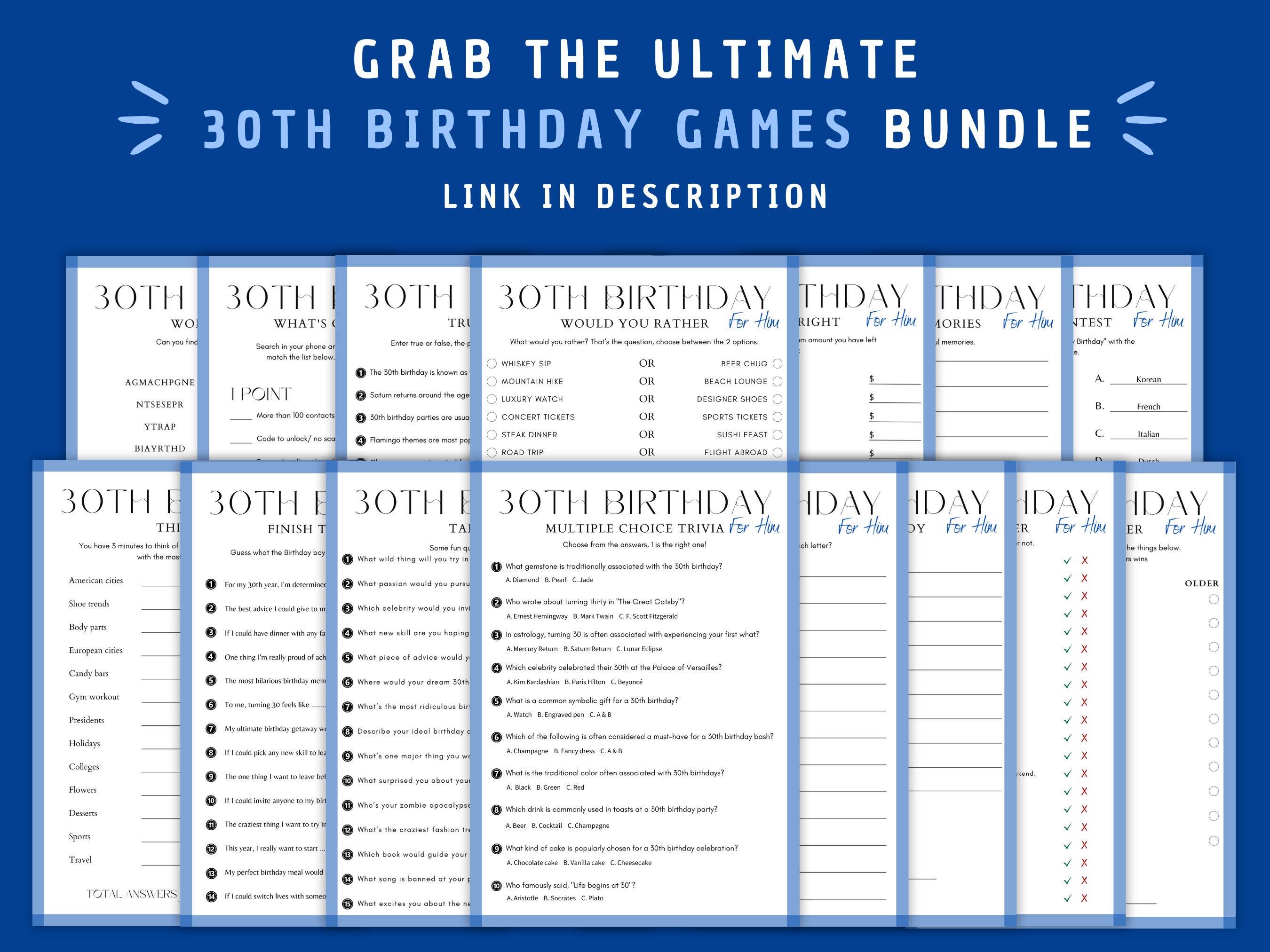 30th Birthday Think Fast Game | Instant Download | Men's Birthday Party ...