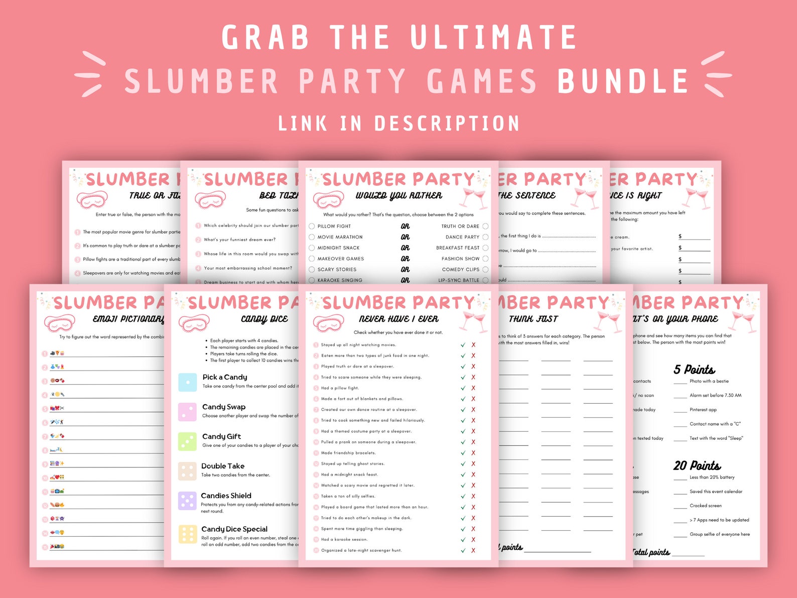 Slumber Party the Price is Right Game Printable Guessing Game Family ...