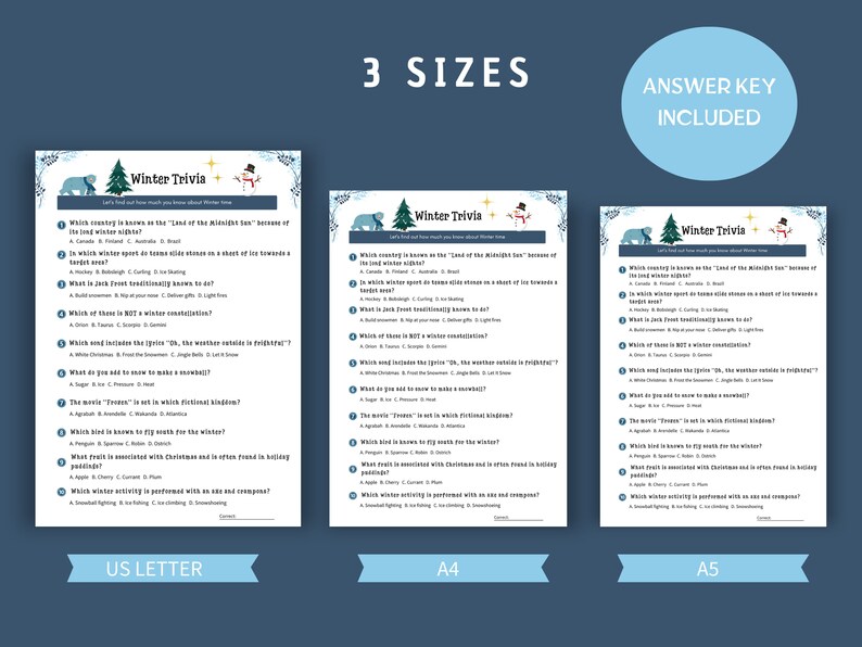 Printable Winter 2024 Trivia Game | Instant Download | Printable ...