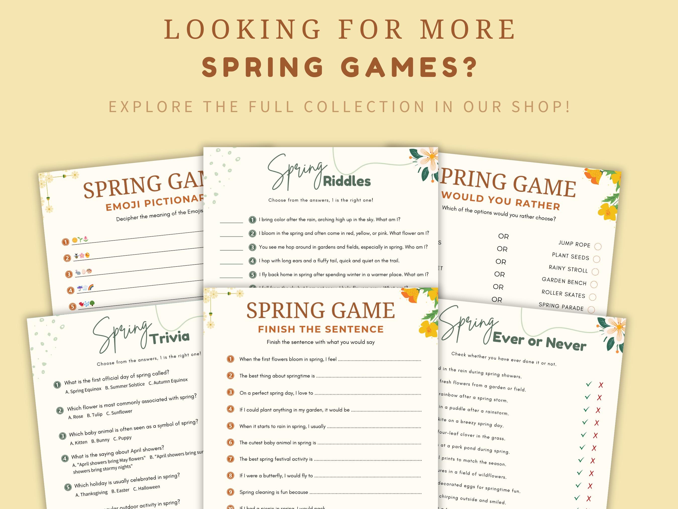Spring Finish the Sentence Game: Printable Party Activity (PDF) - Etsy