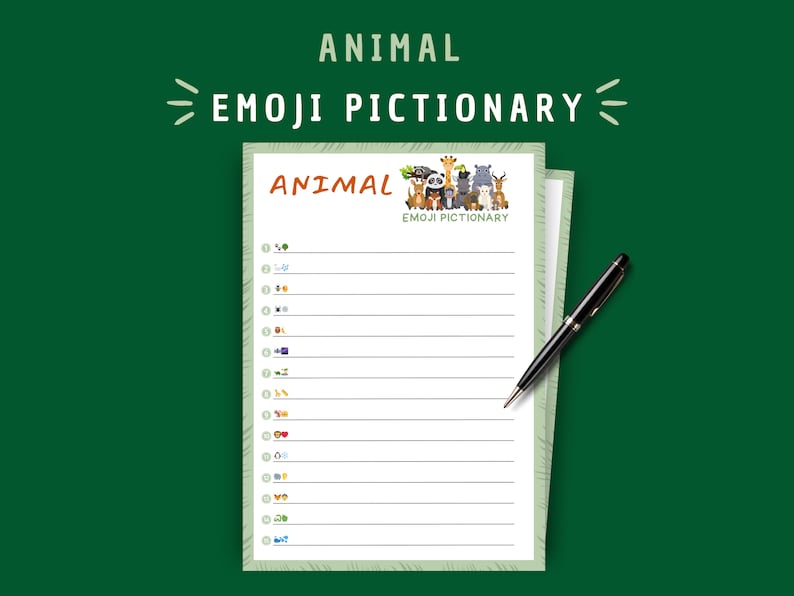 Animal Emoji Pictionary | Instant Download | Emoji Pictionary Animal ...