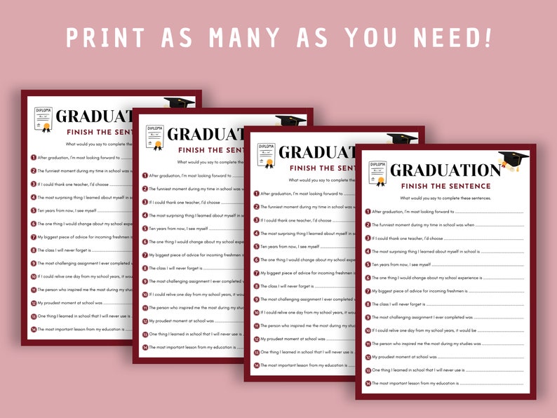 Finish the Sentence Graduation Game: Printable Party Activity (digital ...