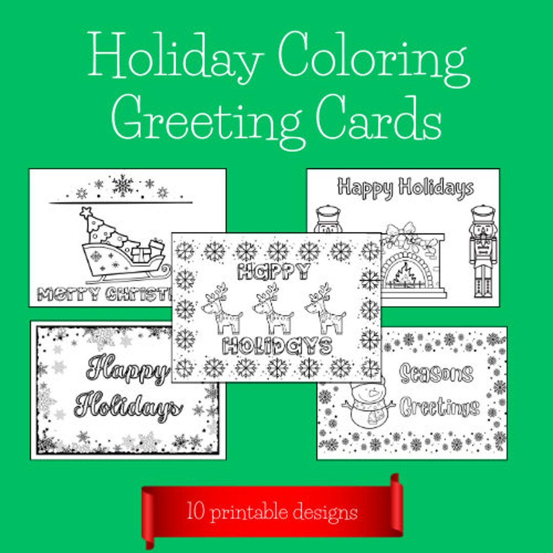 Printable Holiday Coloring Cards for Kids and Adults of All - Etsy