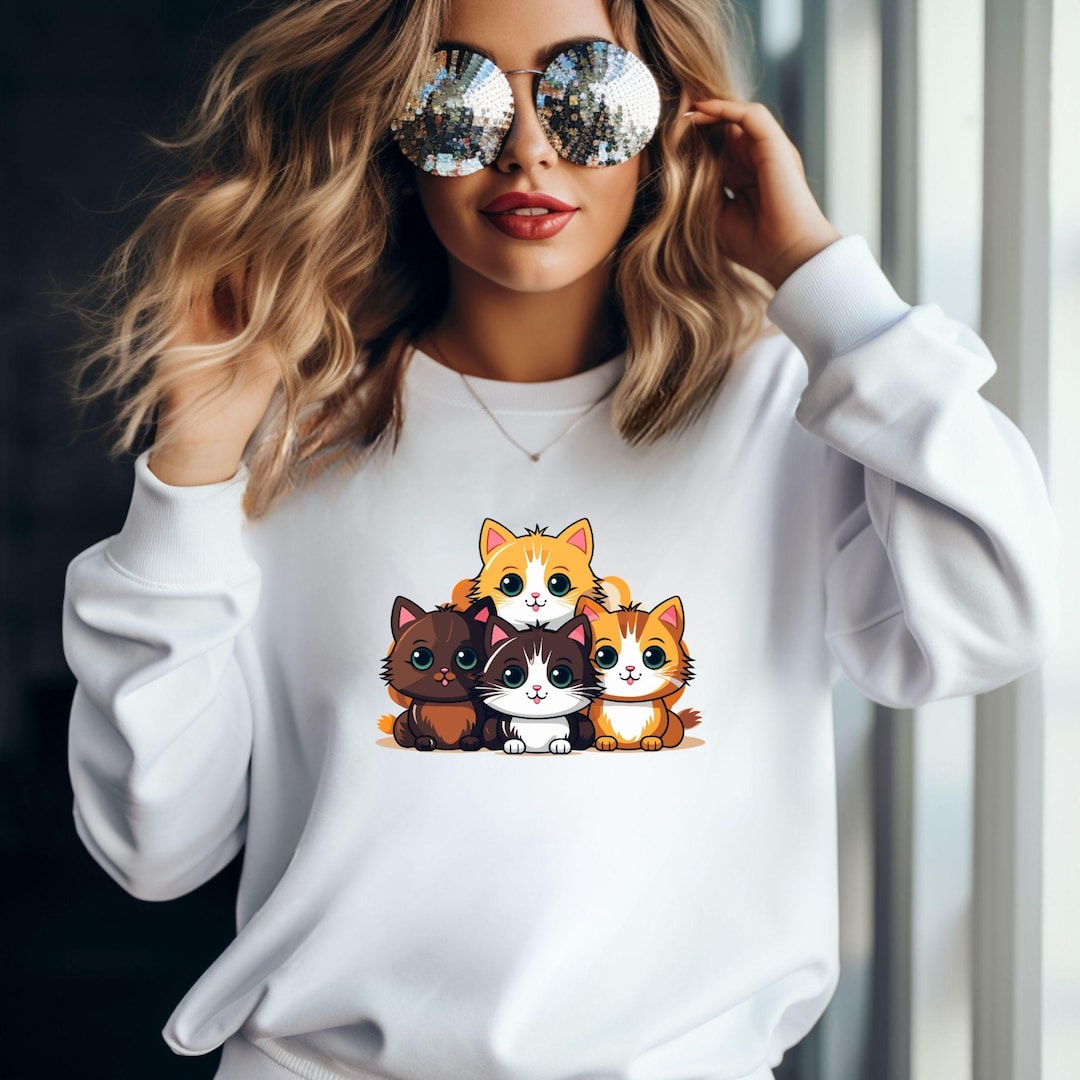 Funny Cat Sweater, Cute Cat Face Sweatshirt for Cat Lovers, Grumpy Cat ...