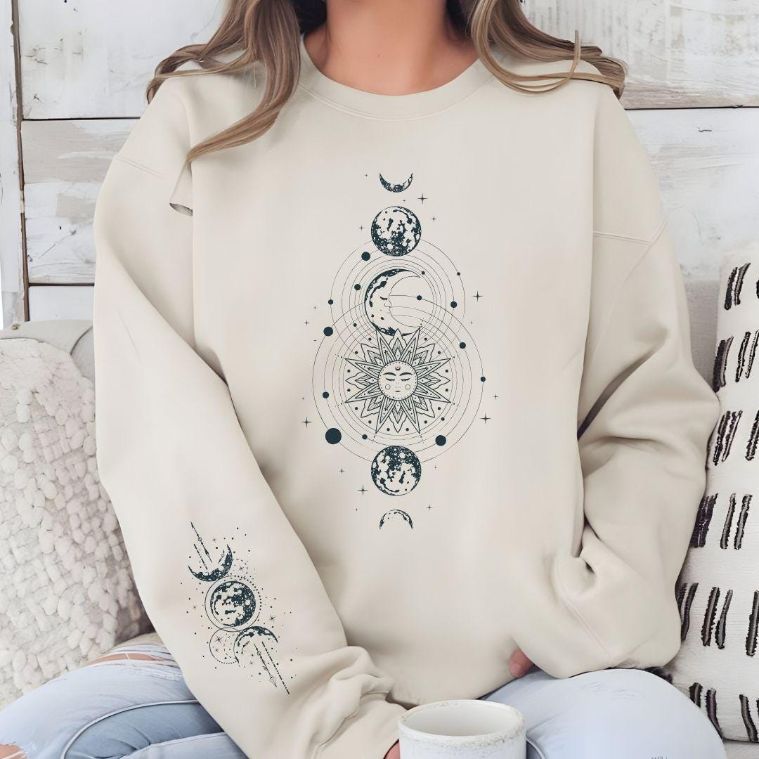 Celestial Sweatshirt, Moon Phase Hoodie, Mystic Moon and Sun Hoodie ...