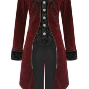 Men's Tailcoat Gothic Velvet Jacket Black & Maroon - Etsy