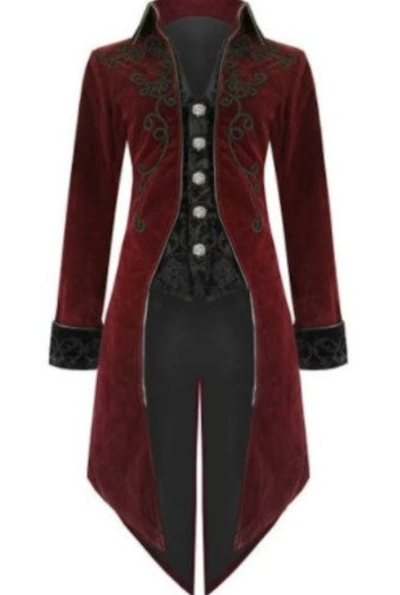 Men's Tailcoat Gothic Velvet Jacket Black & Maroon - Etsy