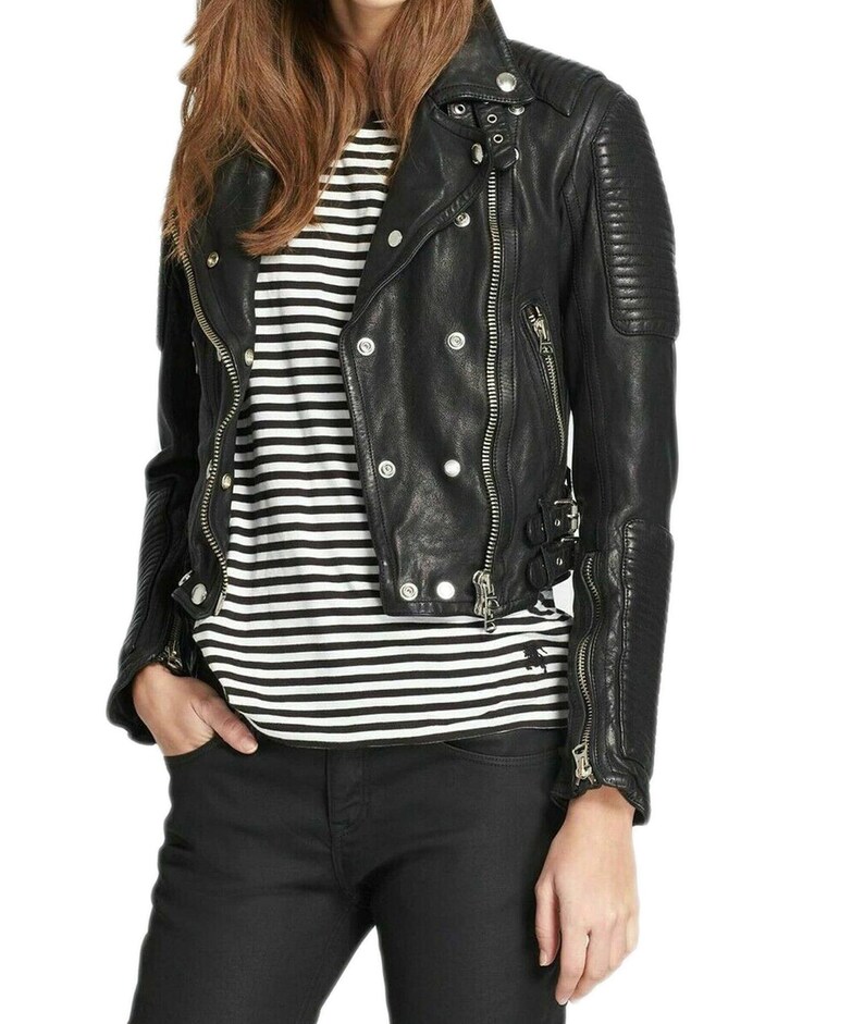 Handmade Women Leather Jacket Oversized Black Motorcycle Biker Jacket ...