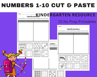 Number Tracing 1-10, Numbers Cut and Paste Worksheets,kindergarten ...