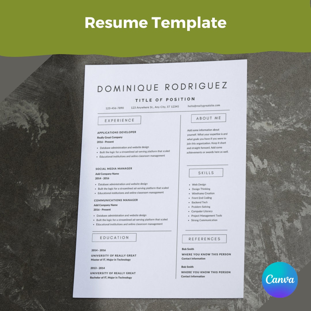 Minimal Resume Cover Letter Business Card Template, Canva Template ...