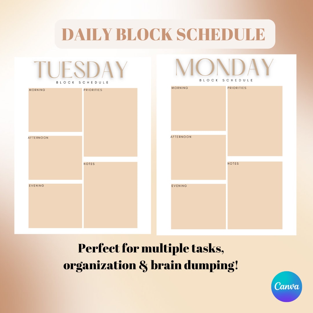 Daily Block Schedule Template Neautral, Daily Task Schedule, Daily ...