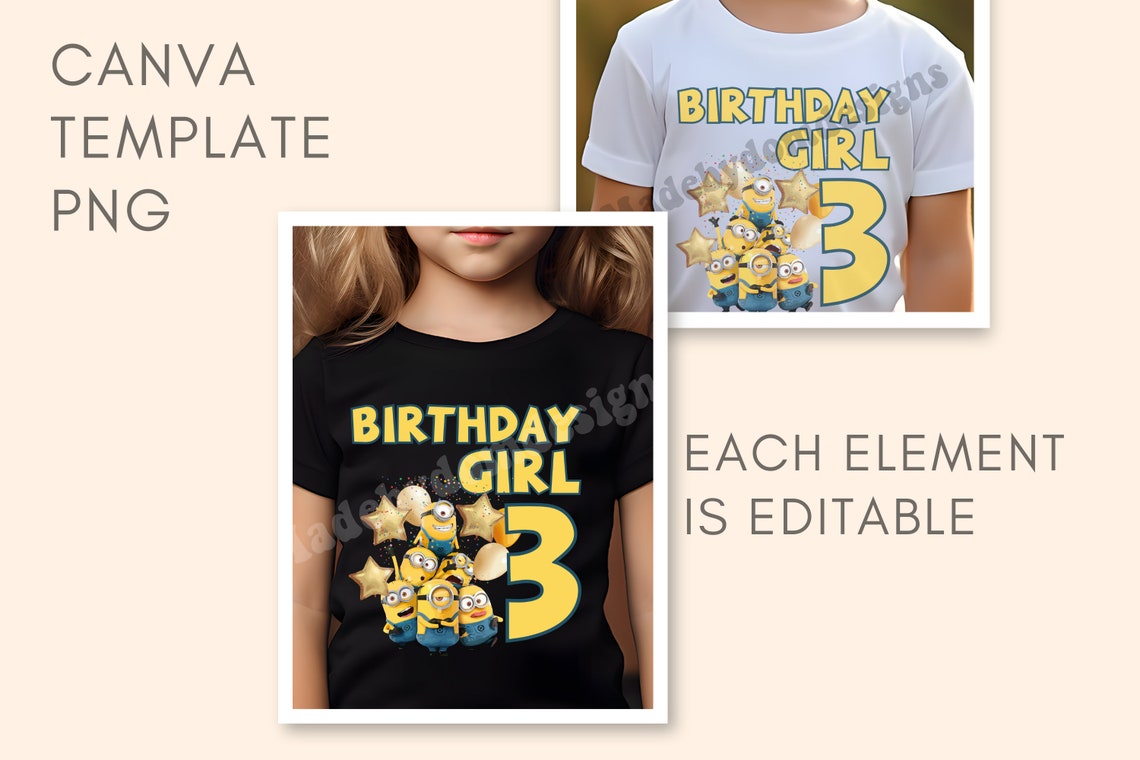 Minion Birthday Svg, Canva Template Editable, Birthday Shirt, Minion ...