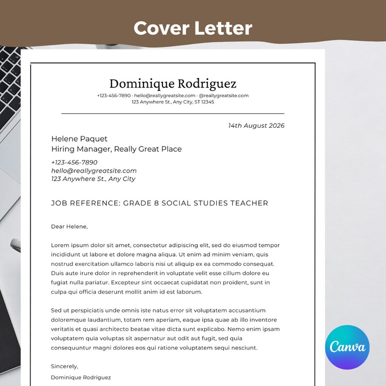Minimal, Simple Resume Cover Letter Template, Canva Template, Resume ...