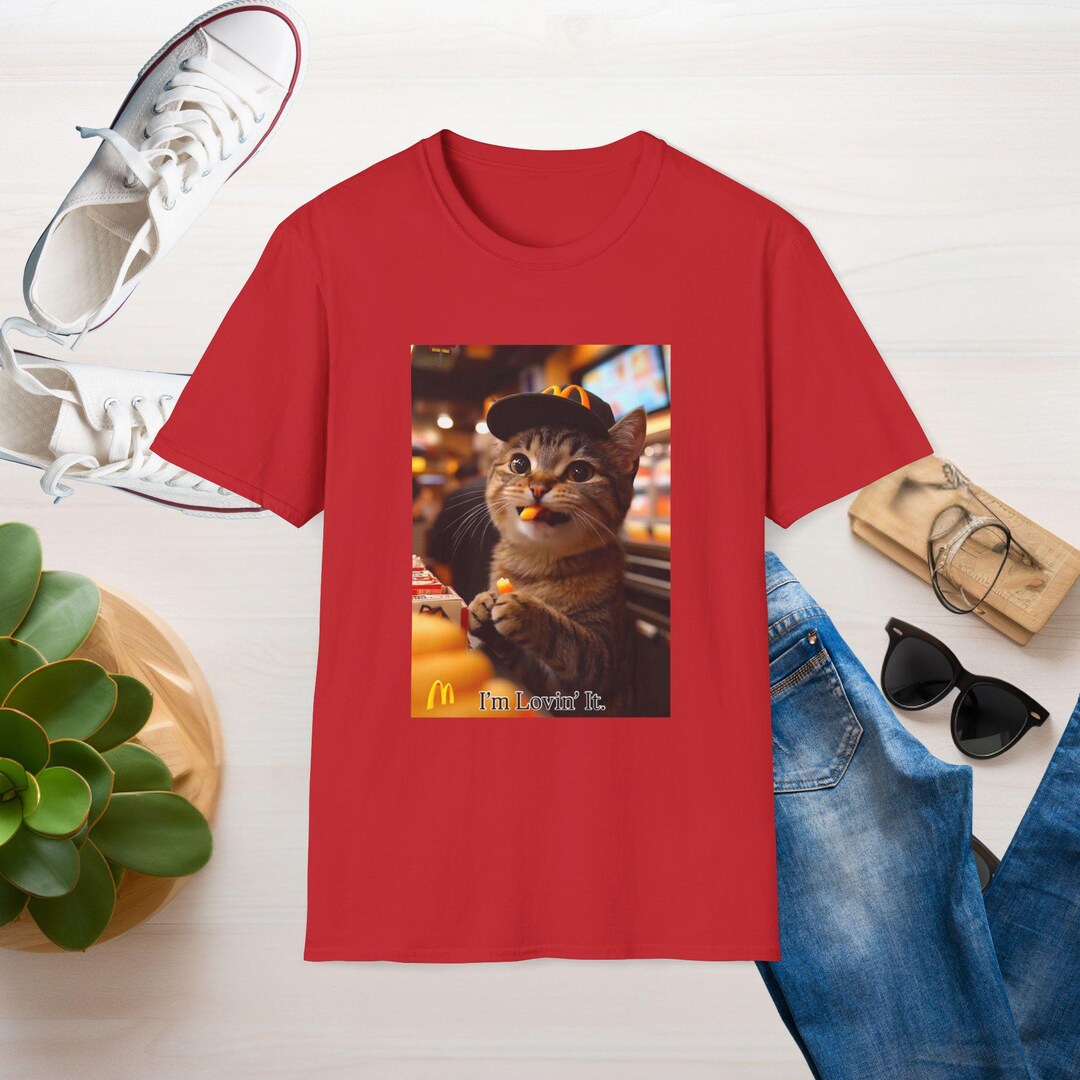Cat Meme Tee, Cute Cat Eating French Fries Funny T-shirt, Comfy Shirt ...