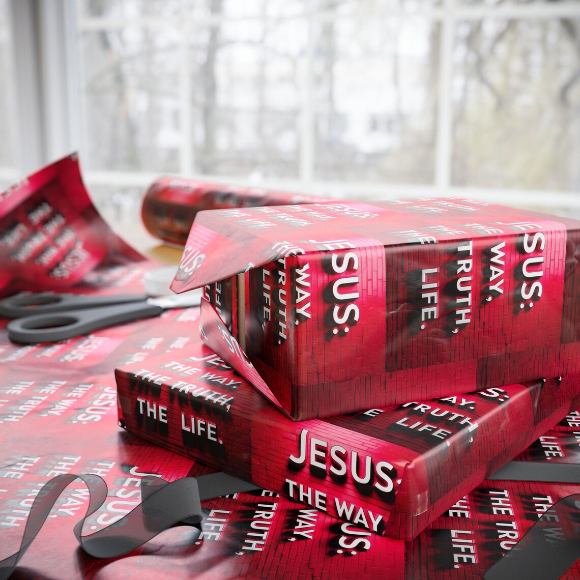 Dark Red Gift Wrapping Paper With Brick Background 'jesus, the Way, the ...