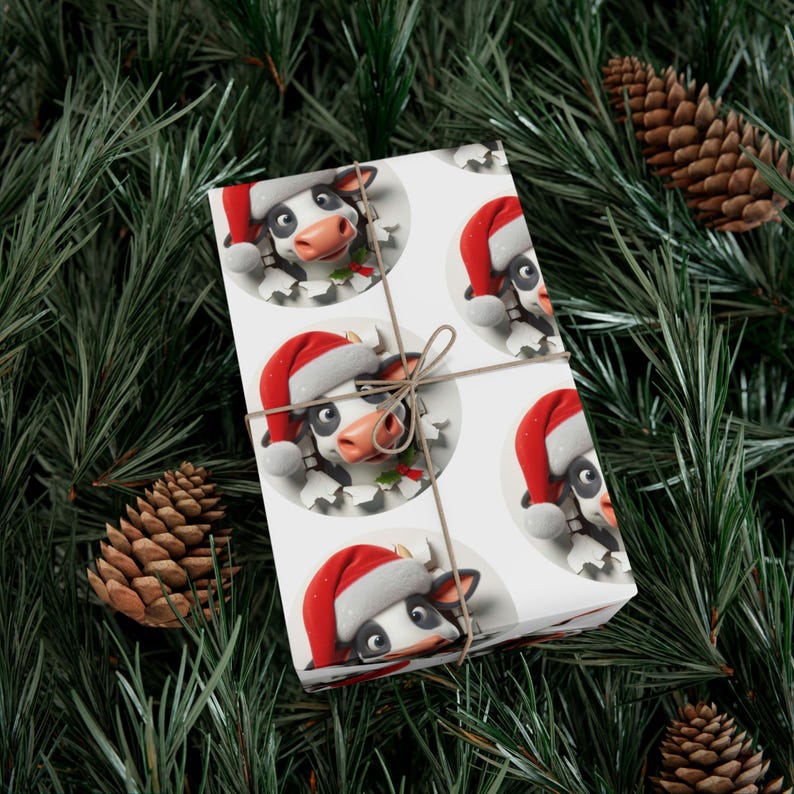 Cow-themed Wrapping Paper, Novelty Gift Wrap for Christmas ...