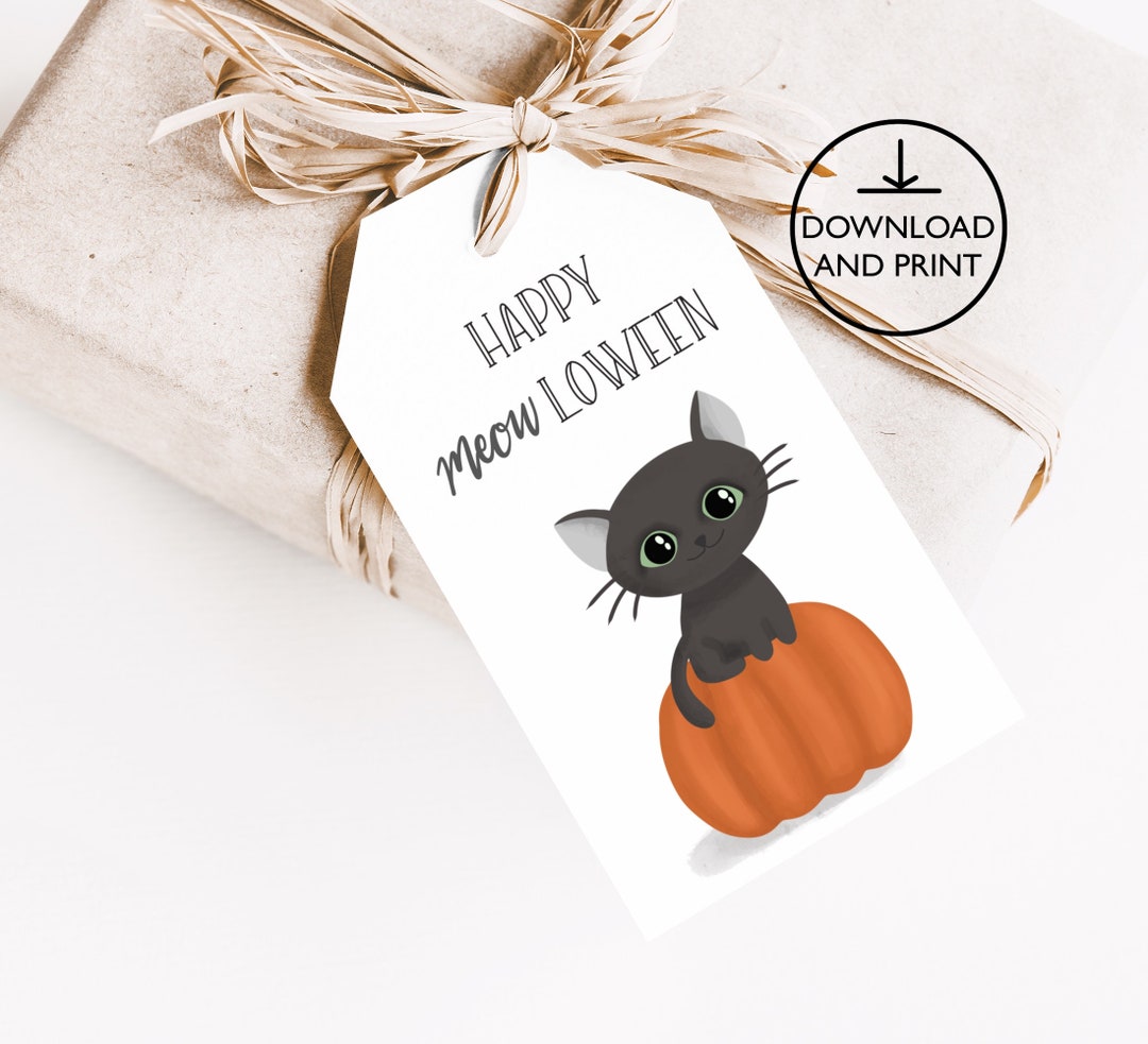 Printable Halloween Gift Tags Black Cat on a Pumpkin Happy - Etsy
