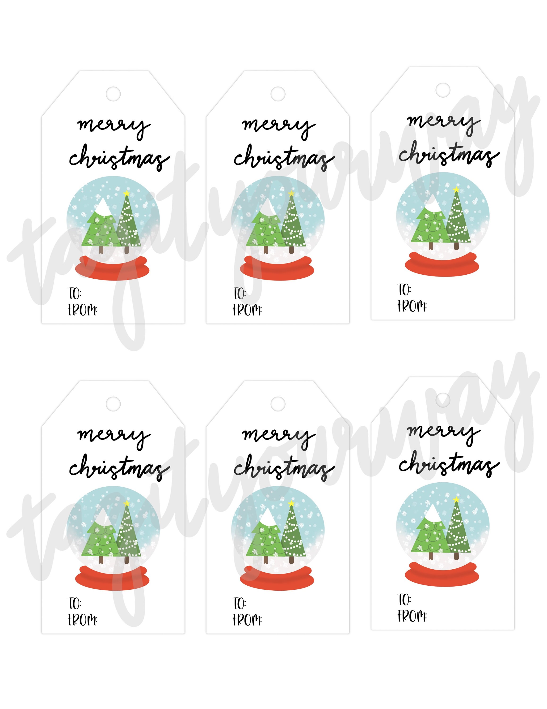 Printable Snow Globe Christmas Gift Tags | Holiday Favor Labels (PDF ...