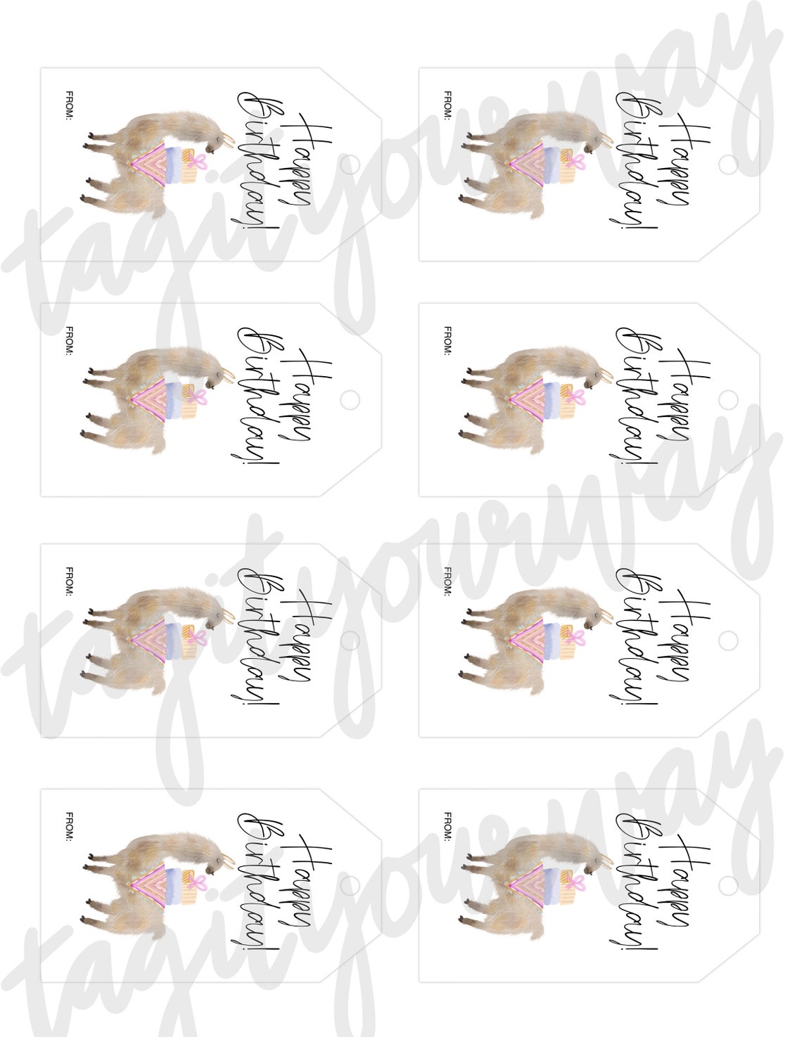 Printable Birthday Gift Tags With Cute Llama Drawing - Etsy