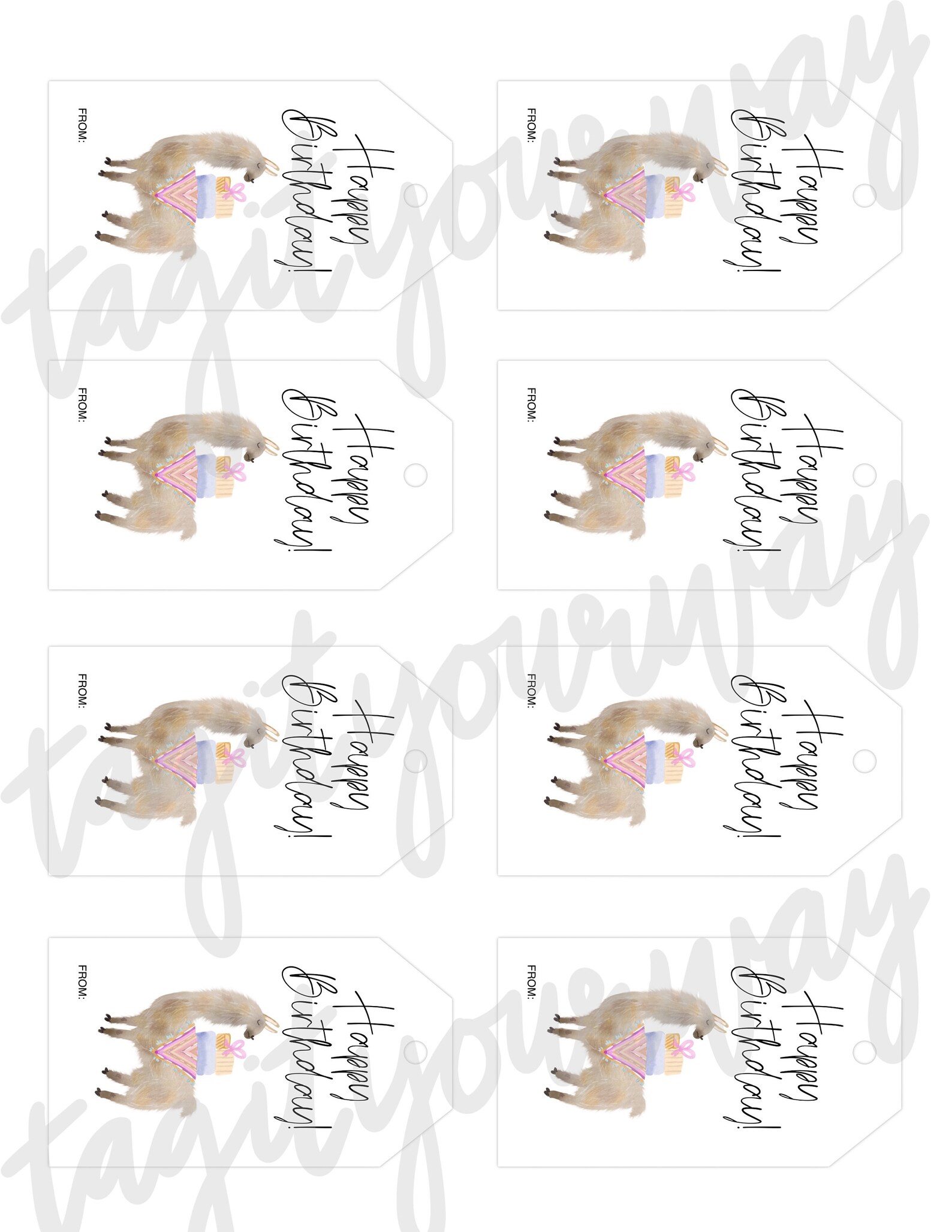 Printable Birthday Gift Tags With Cute Llama Drawing - Etsy