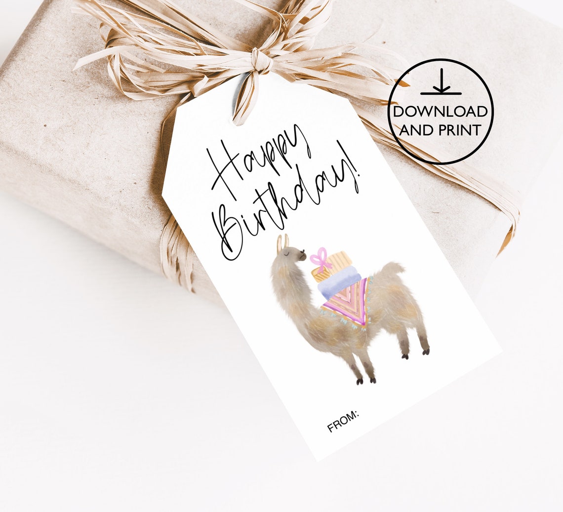 Printable Birthday Gift Tags With Cute Llama Drawing - Etsy