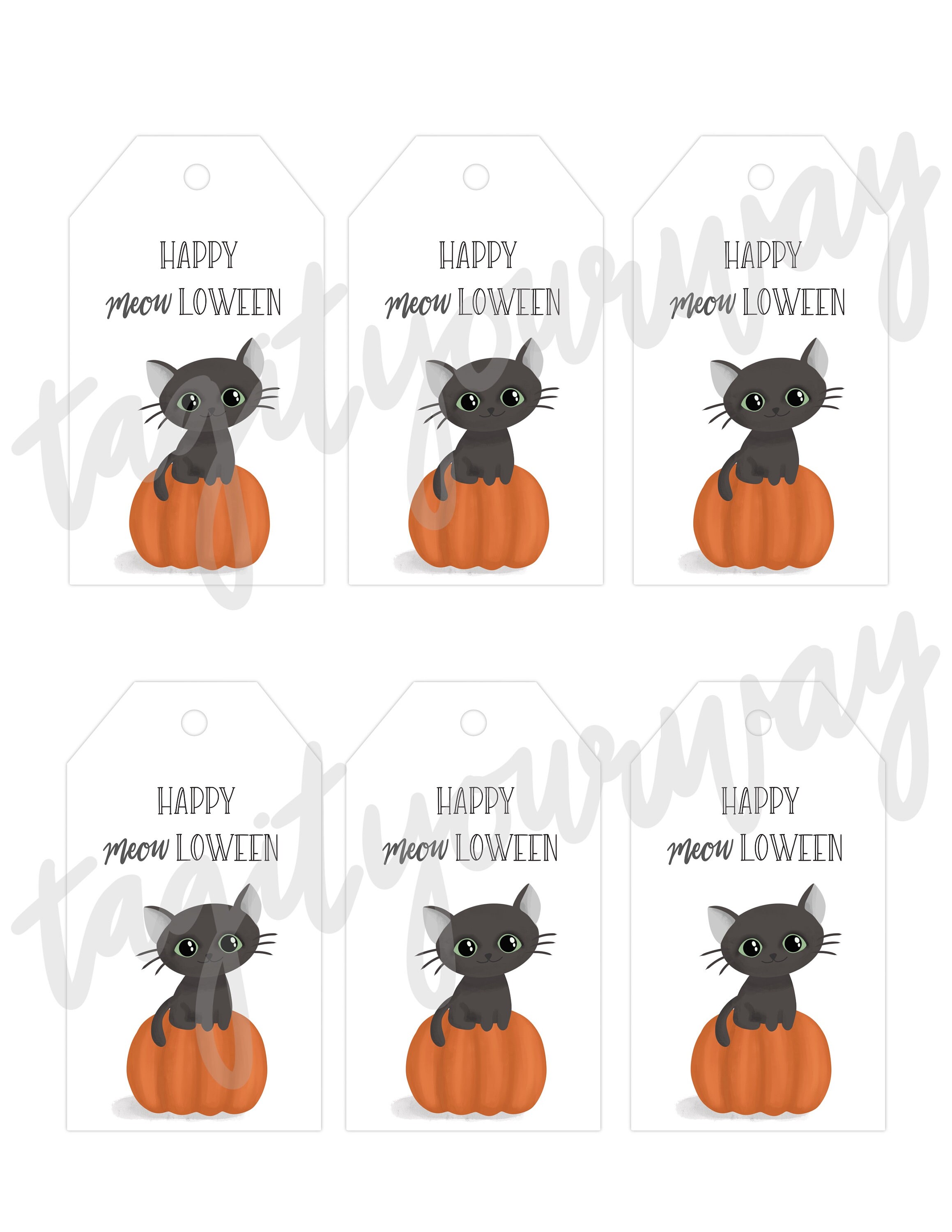 Printable Halloween Gift Tags Black Cat on a Pumpkin Happy - Etsy