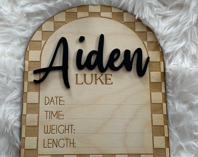 Baby Announcement Sign W/ Checker Board Design, Birth Announcement ...