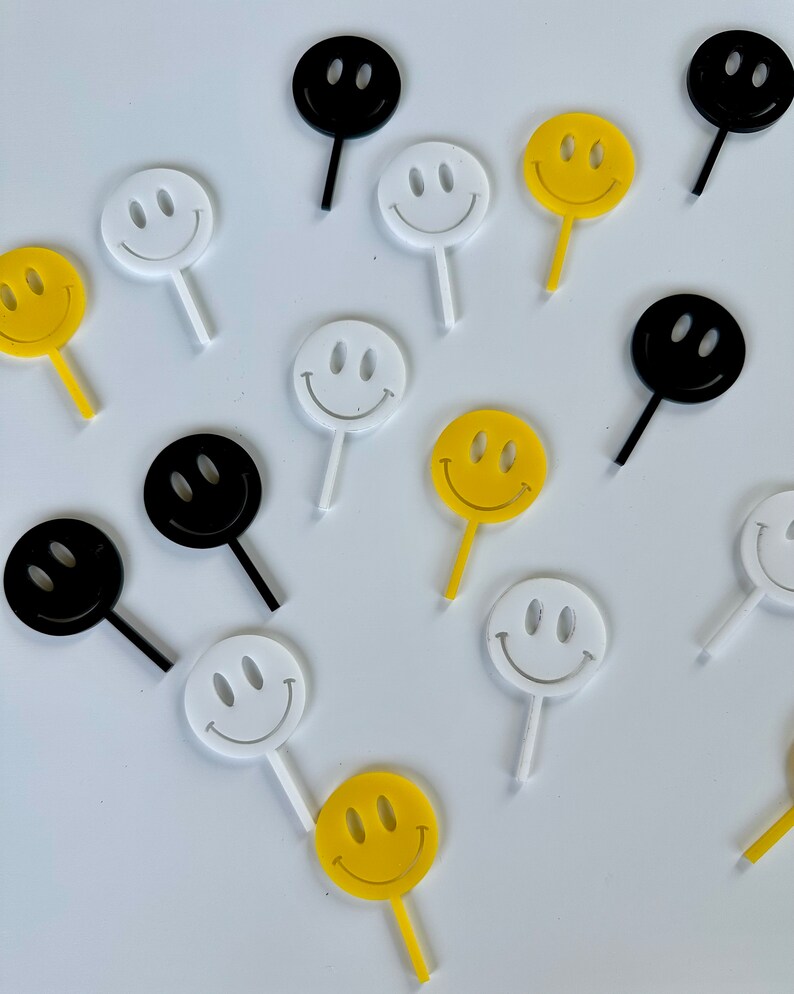 Smiley Face Acrylic Cupcake Toppers: Groovy Party Decor - Etsy