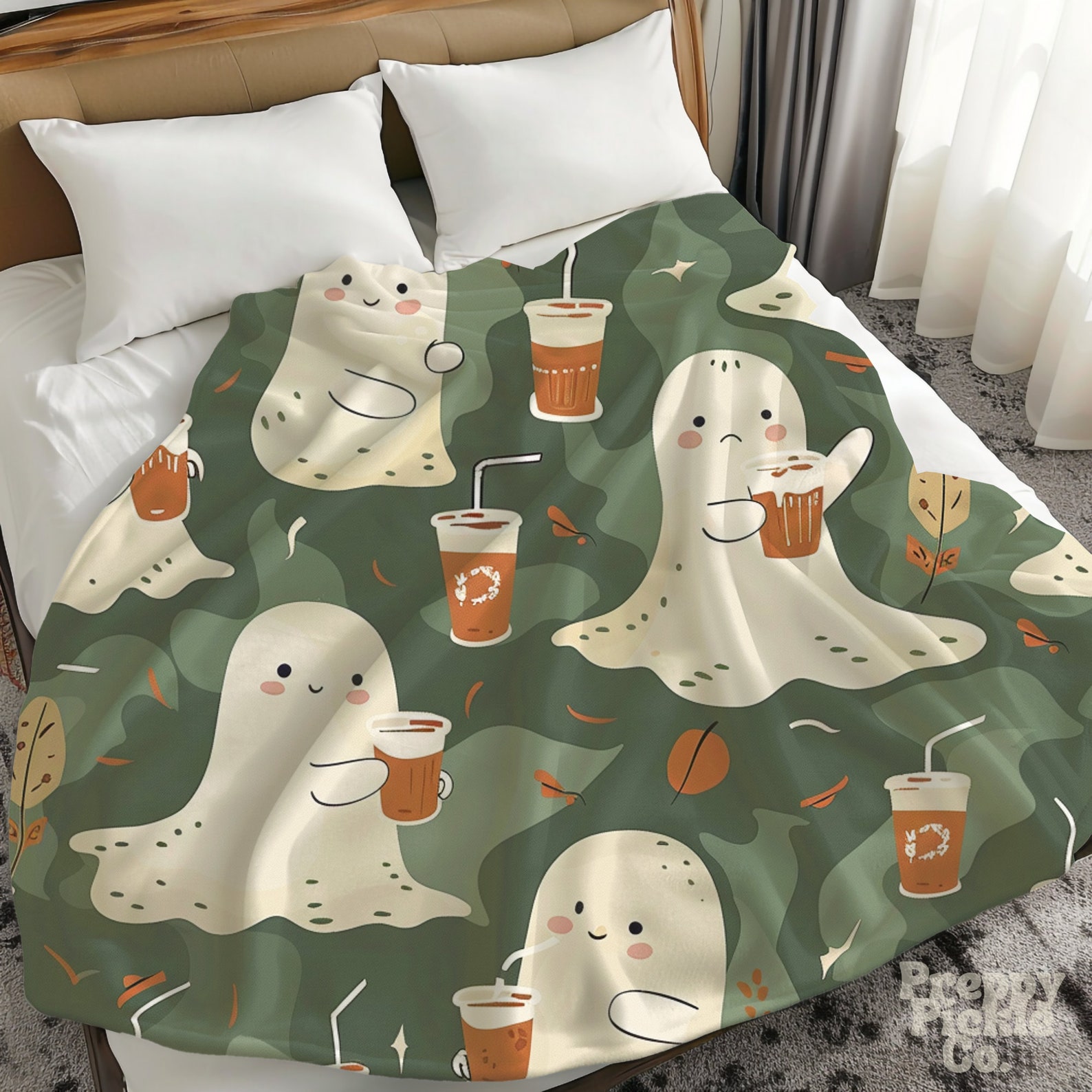 Ghost Iced Coffee Blanket, Boo Buddy Gift, Halloween Ghost Plush ...
