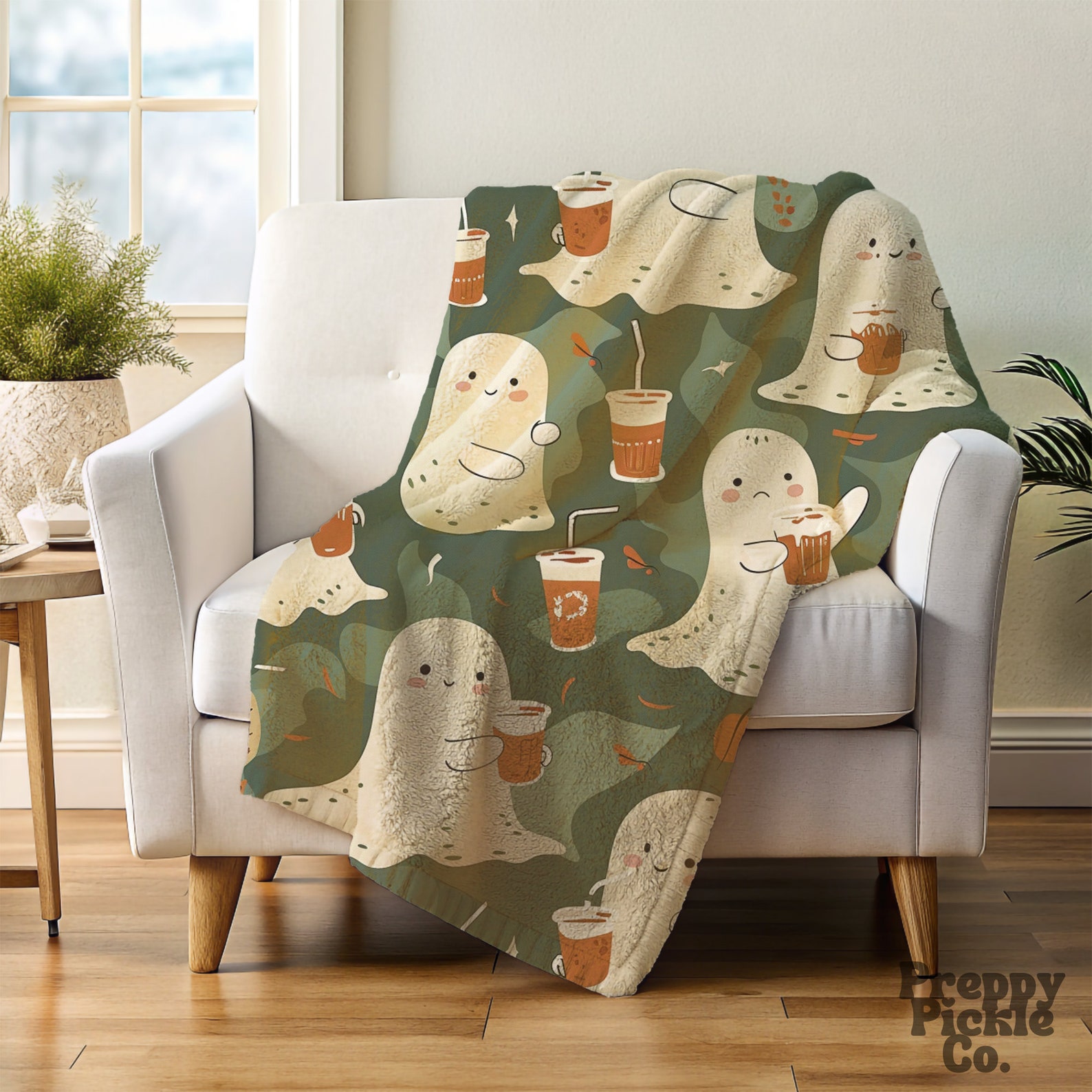 Ghost Iced Coffee Blanket, Boo Buddy Gift, Halloween Ghost Plush ...