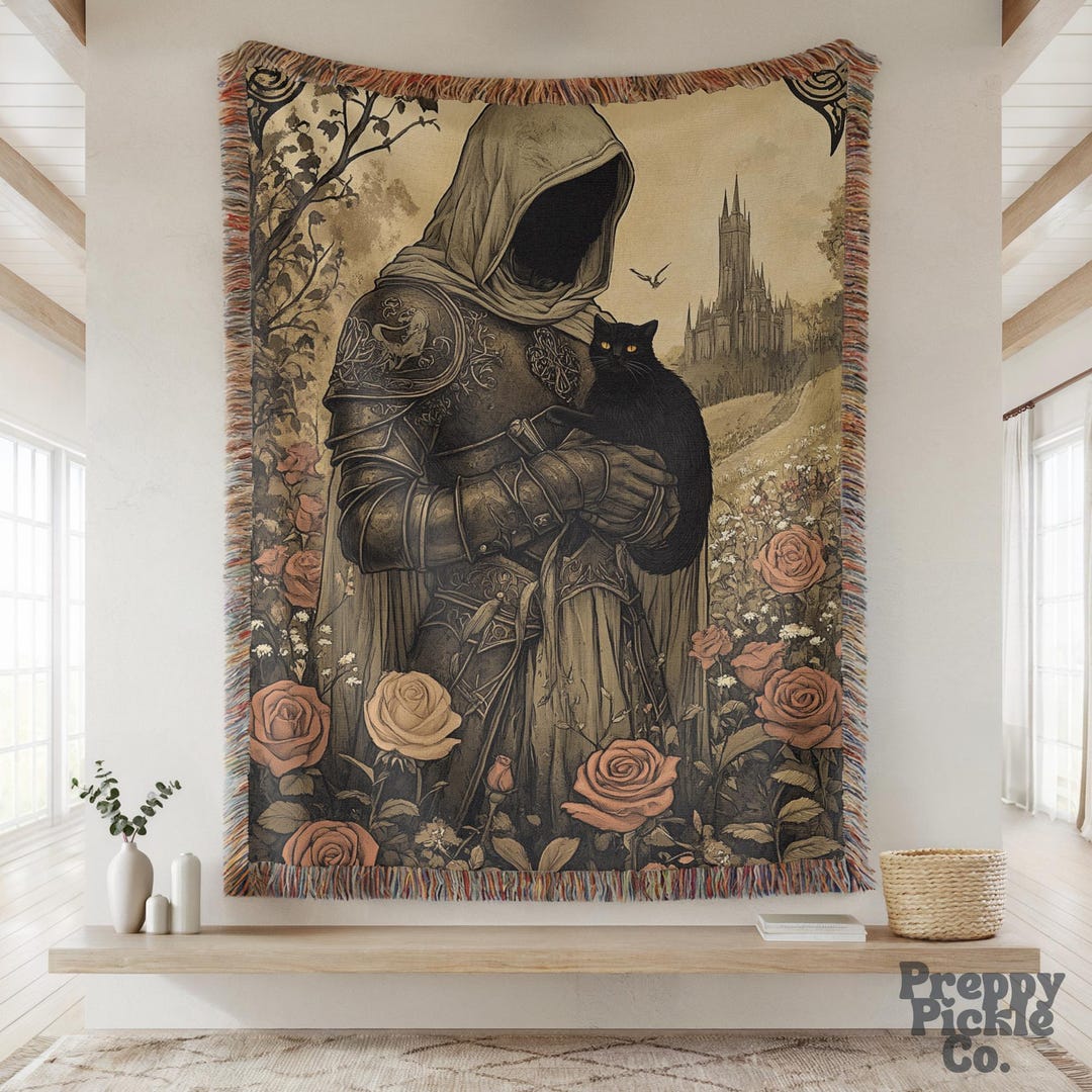Medieval Knight and Black Cat Wall Art, Fantasy Maximalist Home Decor ...