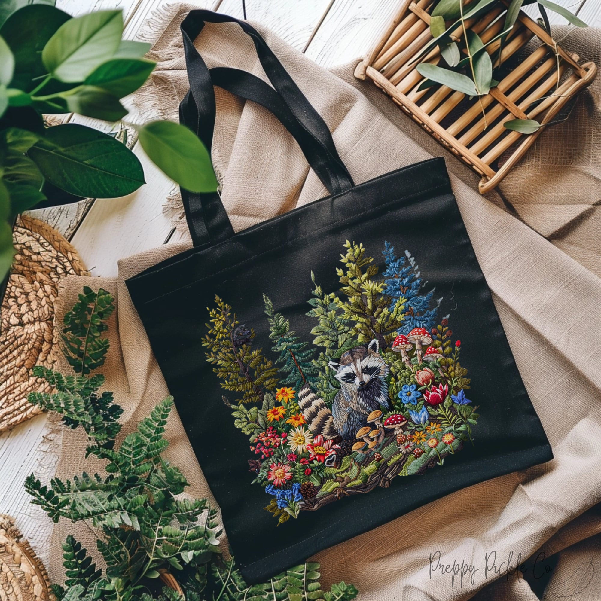 Cottagecore Raccoon Tote Bag, Botanical Floral Tote Bag, Mystical ...