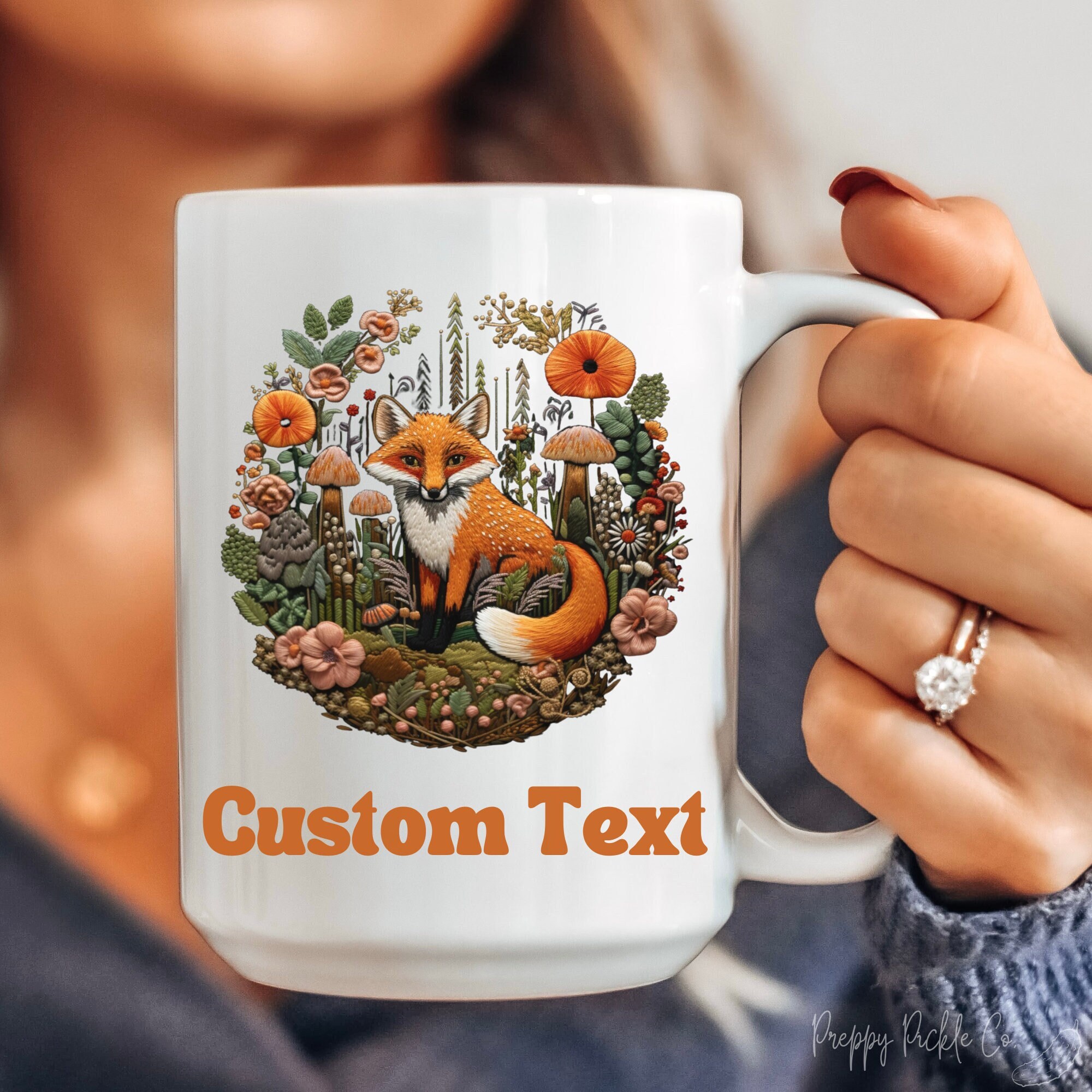 Personalized Red Fox Cottagecore Ceramic Coffee Mug, Handmade Mushroom ...