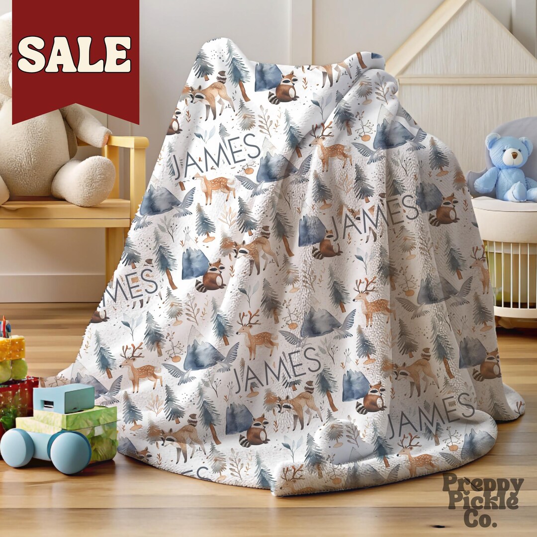 Forest Woodland Baby Blanket Baby Shower Gift Toddler Boy Birthday ...