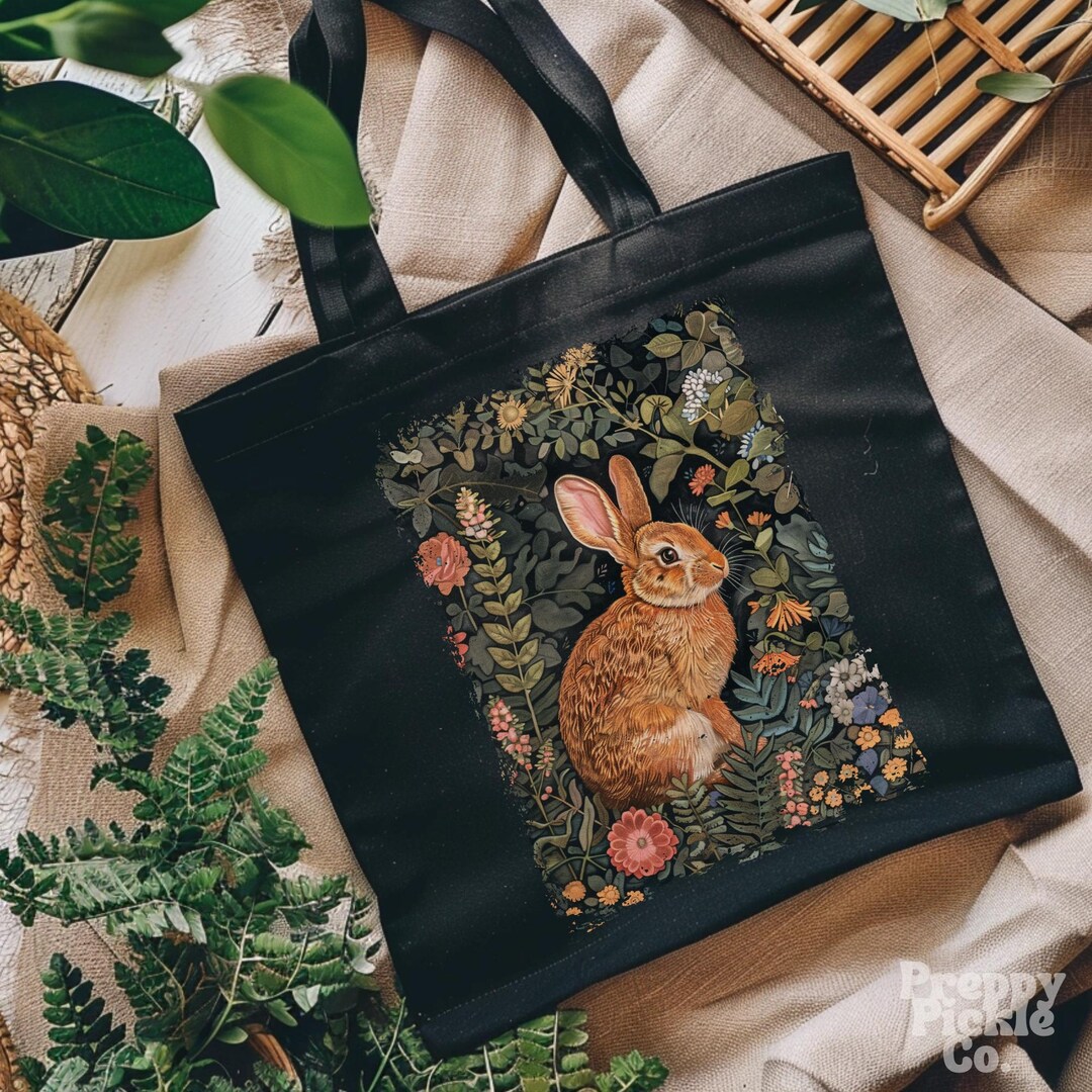 Cottagecore Bunny Rabbit Tote Bag Botanical Floral Tote Bag Mystical ...