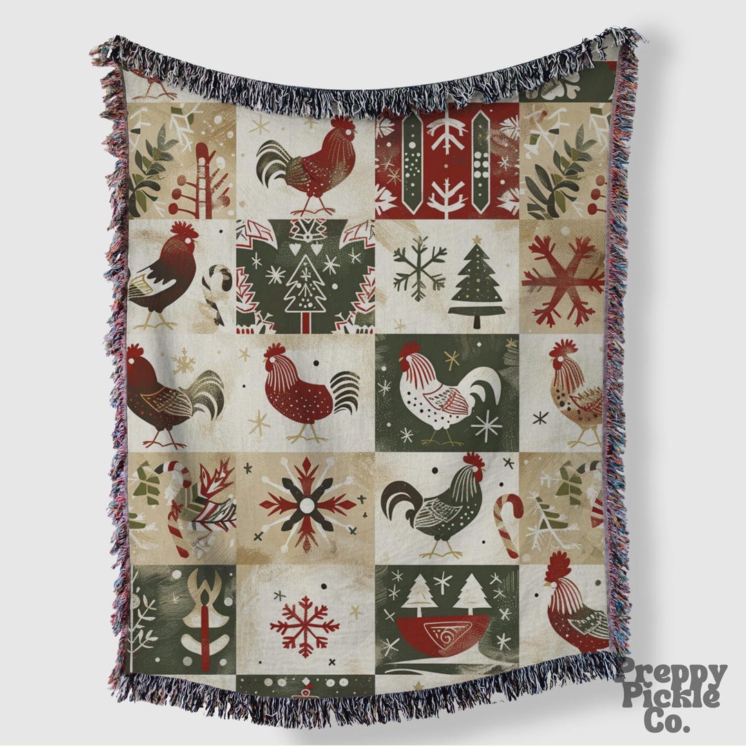 Christmas Chicken Patchwork Print Blanket, Chicken Lover Gift, Farmer ...