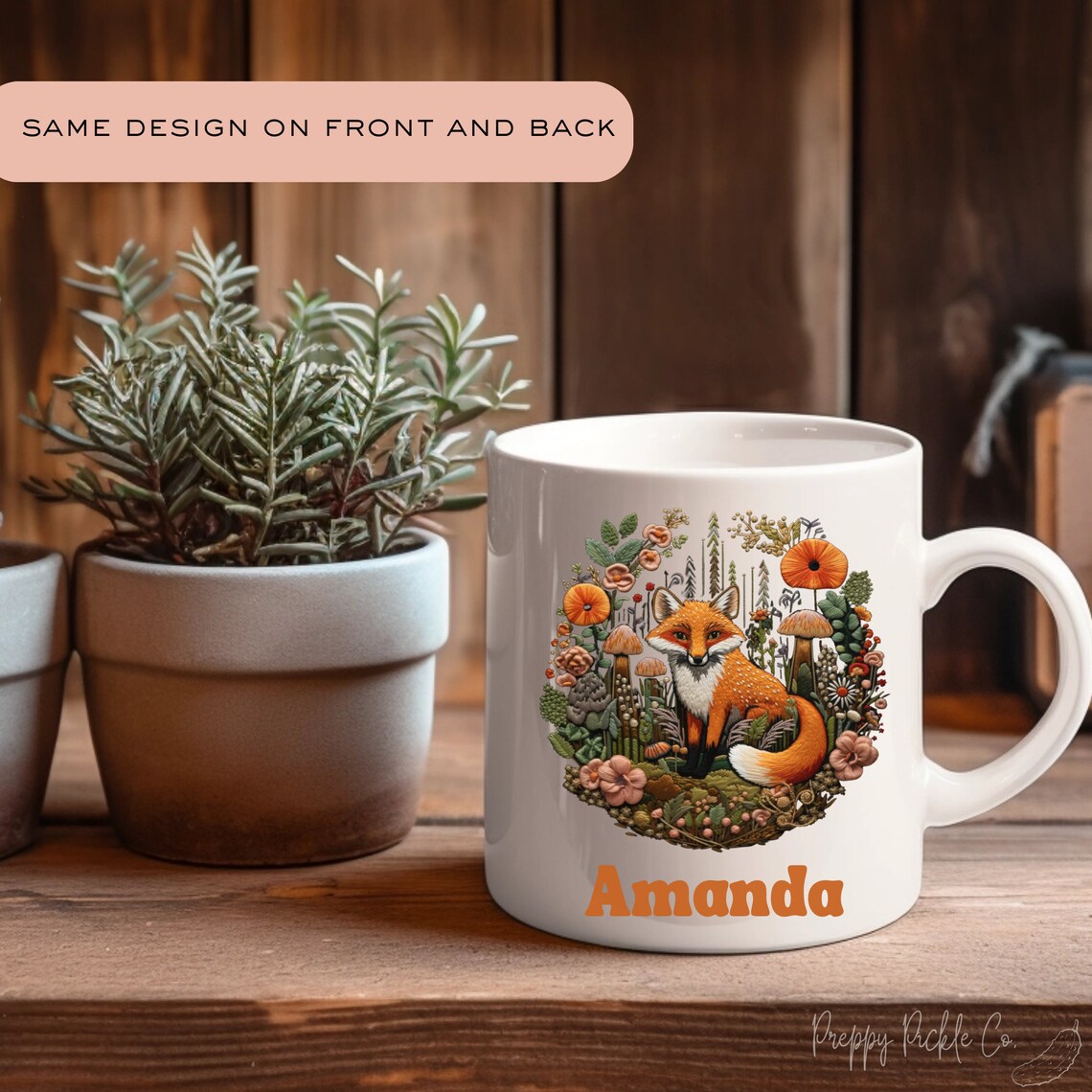 Personalized Red Fox Cottagecore Ceramic Coffee Mug, Handmade Mushroom ...