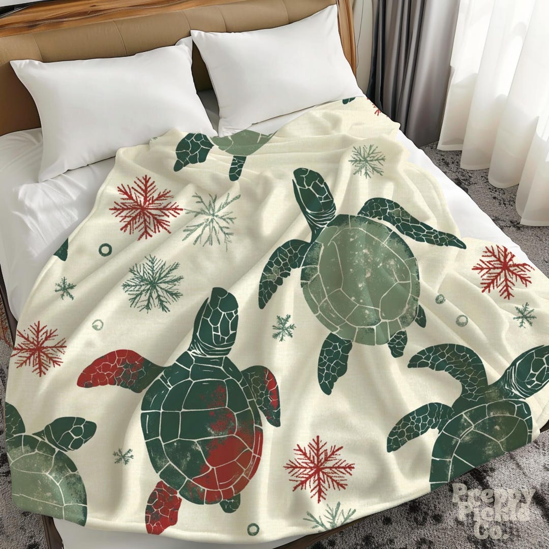 Christmas Sea Turtle Blanket, Ocean Throw Blanket, Turtle Lover Gift ...