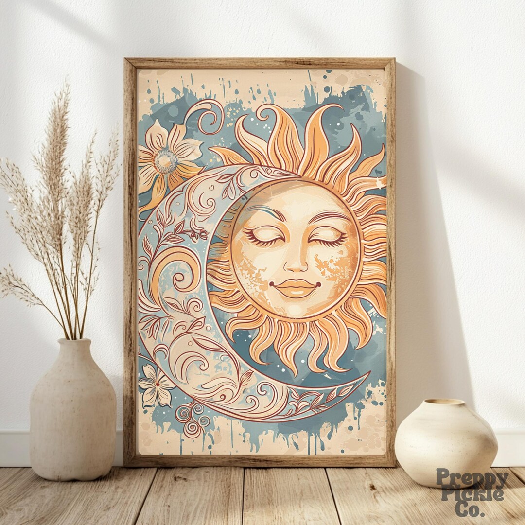 Celestial Wall Art, Sun and Moon Home Decor, Night Sky Whimsigoth ...