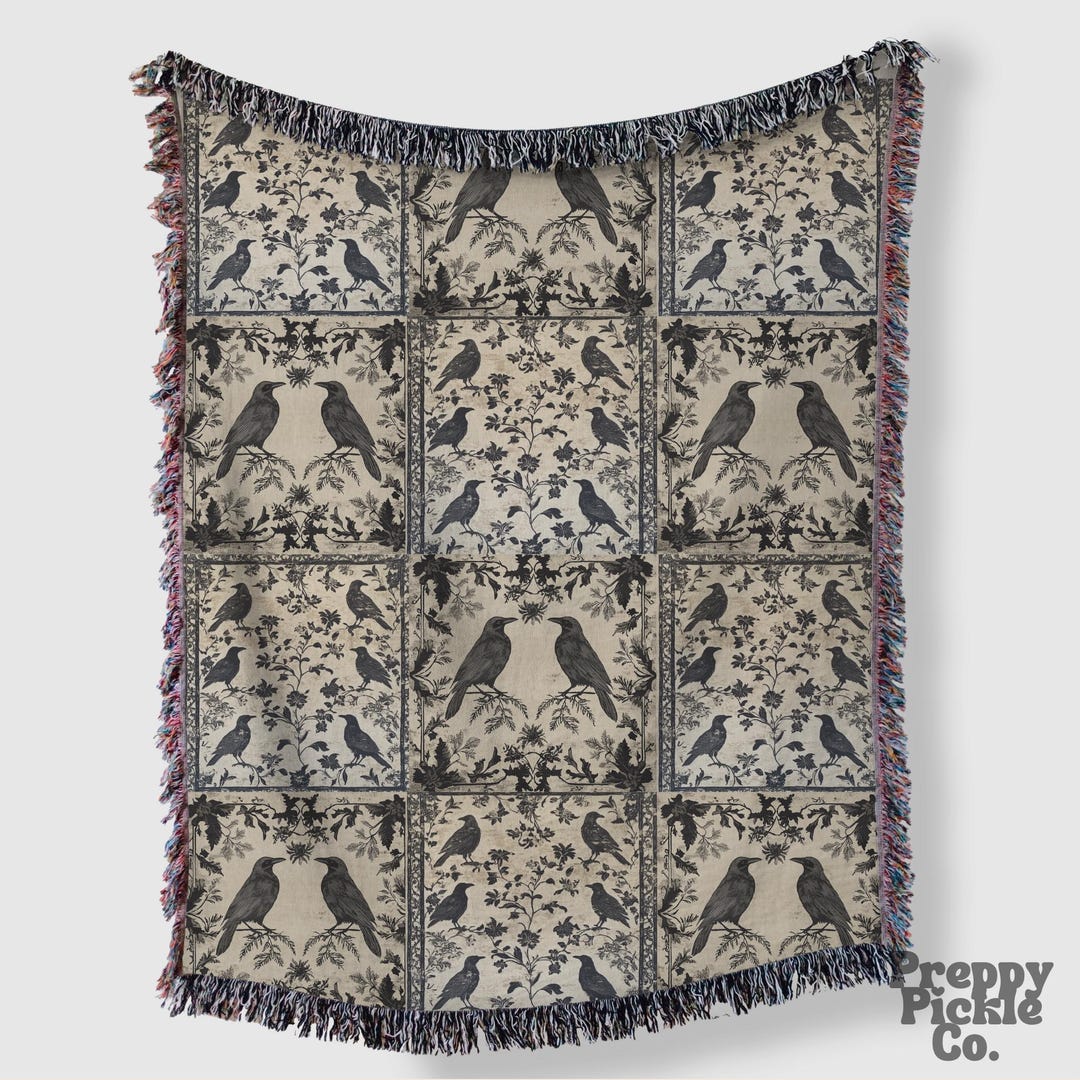 Gothic Crow Woven Blanket, Medieval Aesthetic Throw, Fairytale Inspired ...