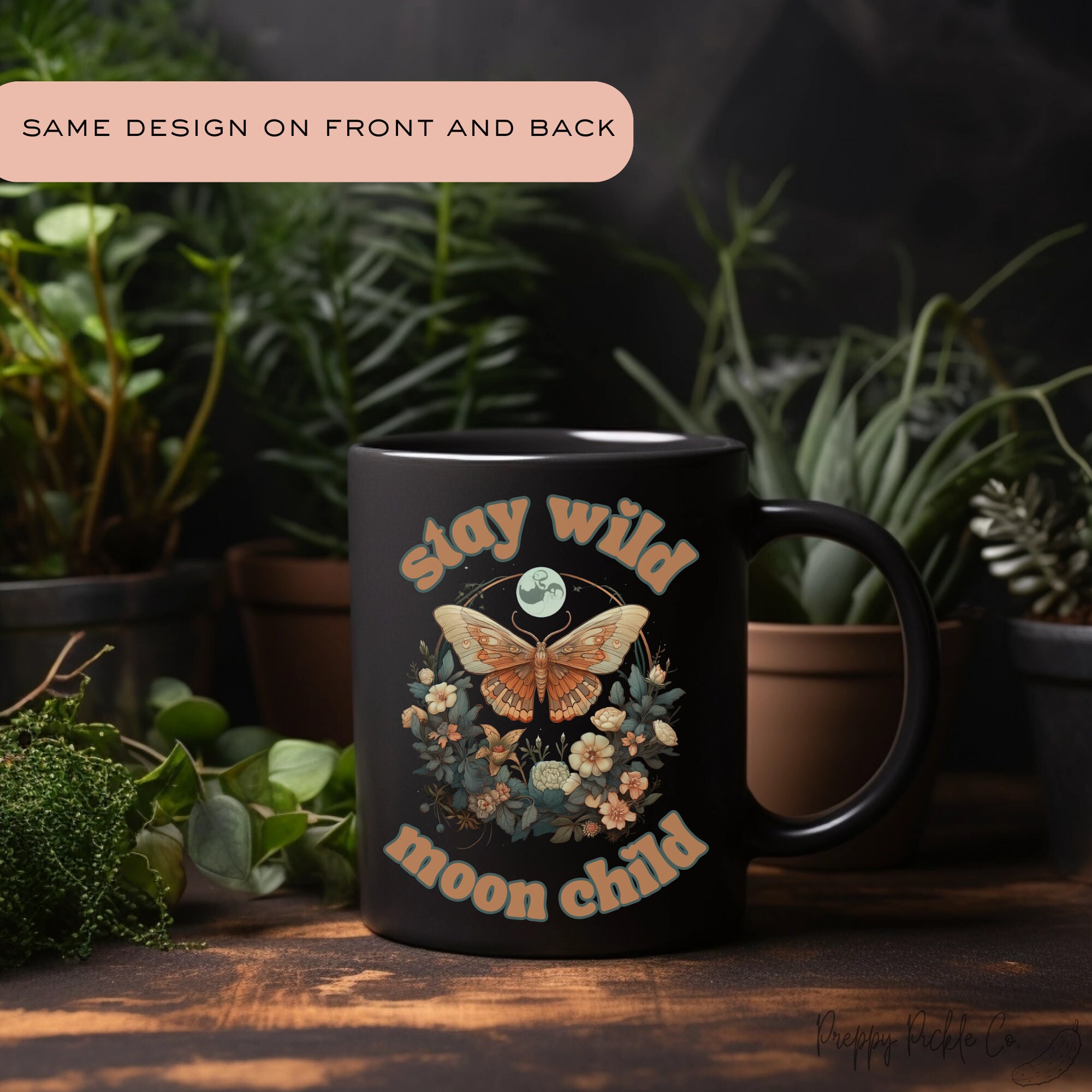 Luna Moth Mug, Boho Wildflowers Cottagecore Coffee Mug, Vintage ...