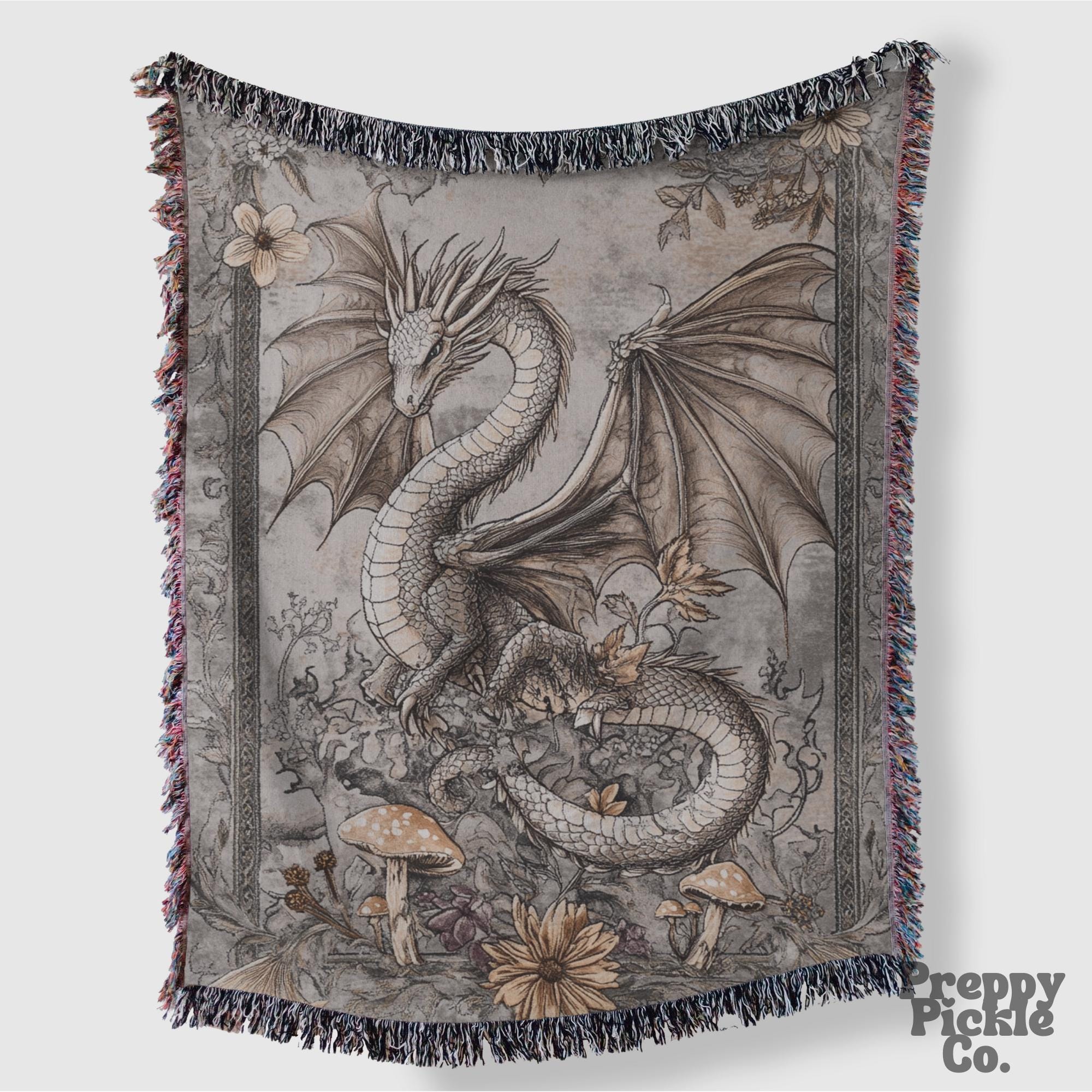 Dragon Woven Blanket, Medieval Aesthetic Throw, Fairytale Inspired ...
