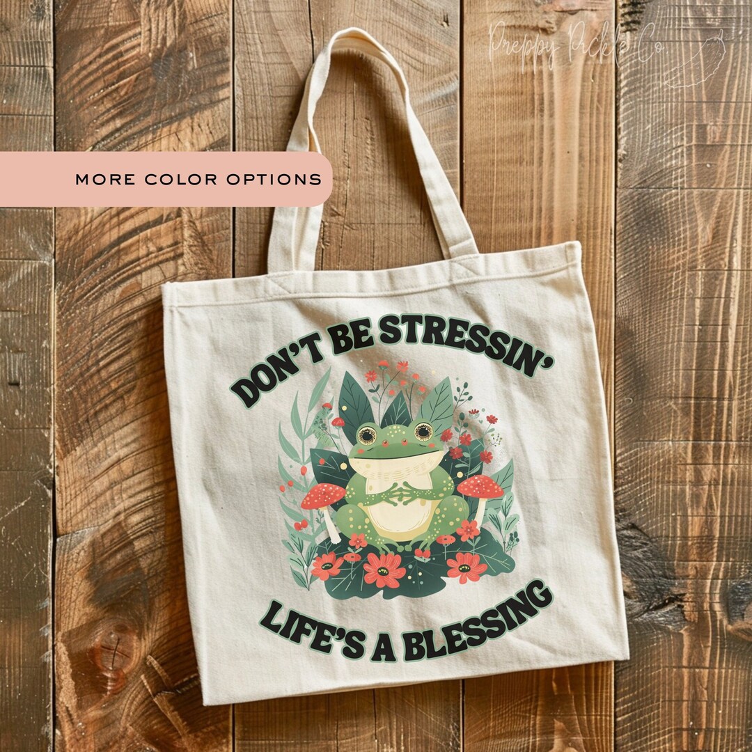 Retro Frog Positive Quotes Mushroom Forest Tote Bag, Goblincore ...