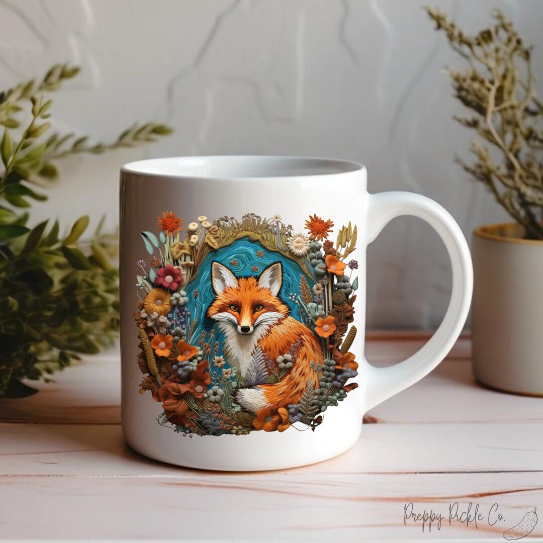 Colorful Red Fox Cottagecore Ceramic Coffee Mug, Handmade Mushroom Fox ...