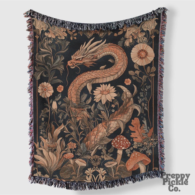 Dragon Woven Blanket, Medieval Aesthetic Throw, Fairytale Inspired ...