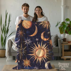 Boho Sun and Moon Woven Blanket, Vintage Celestial Tapestry, Cozy ...